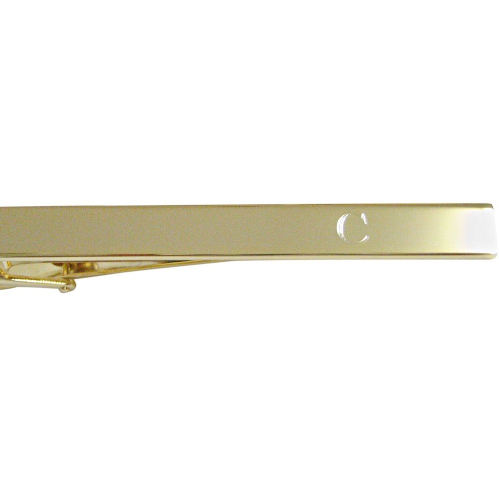 Gold Toned Etched Letter C Monogram Tie Clip - Gem
